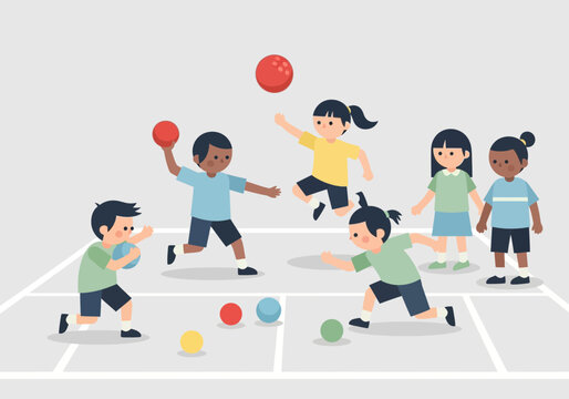 Kids Playing Dodgeball Drawing