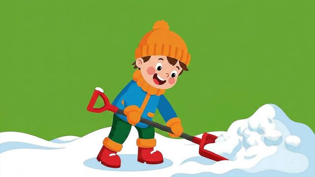 Boy Shoveling Snow Clipart
