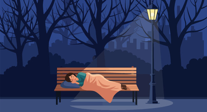 Person Sleeping On Bench Drawing